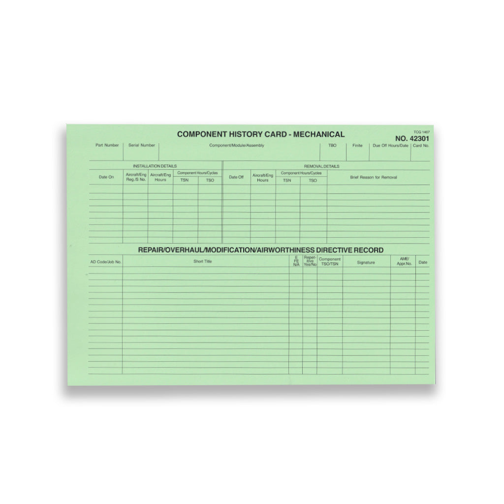 Component History-Mechanical CAA 1467 | CAA Pilot Logbooks and Forms