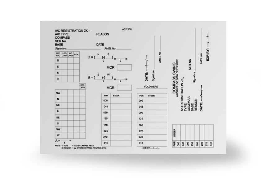Compass Swing Record CAA 2138 | CAA Pilot Logbooks and Forms | Vertia